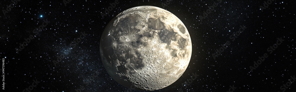 3D cartoon rendering of a waning gibbous moon characterized by a ...