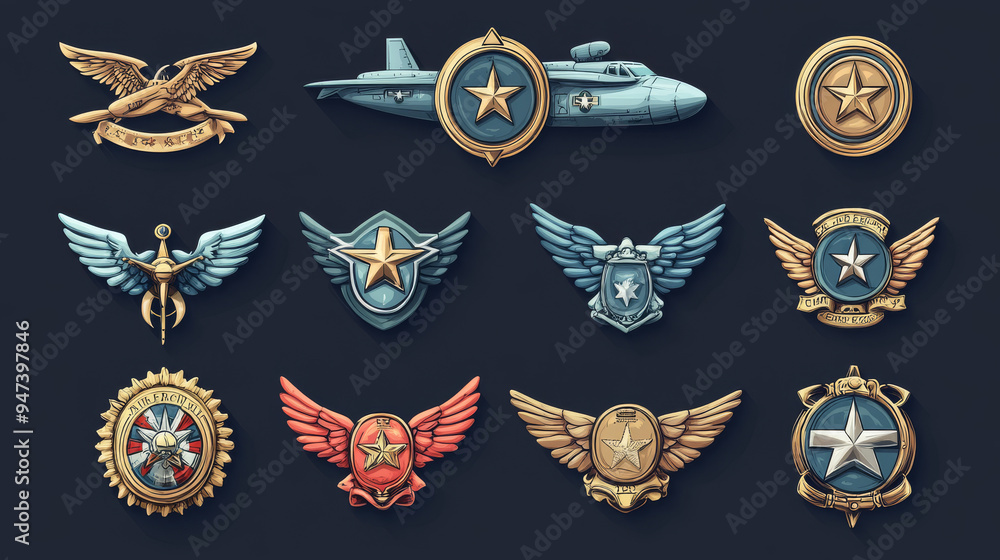 Army Air Forces badges and airborne unit insignia featuring winged ...