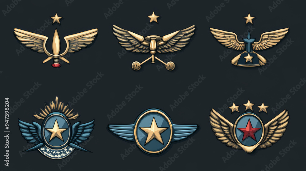 Army Air Forces badges and airborne unit insignia featuring winged ...