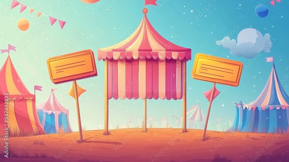 Circus carnival signage and signboards, including fair show welcome ...