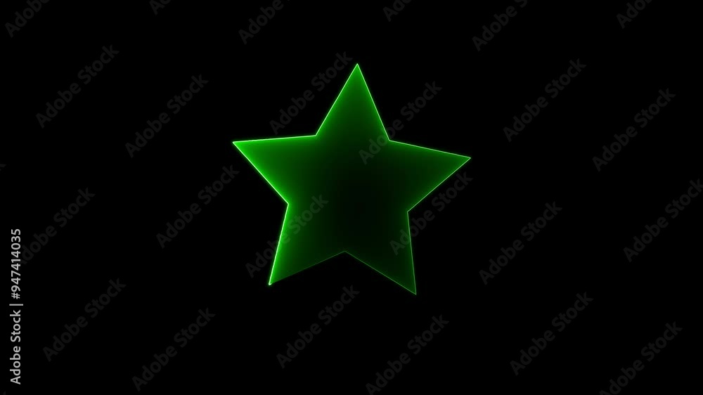 Neon green color star moving light animation loop. Black background ...