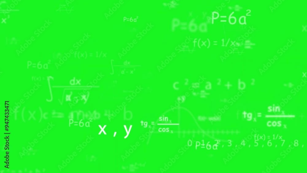 Math Science Formula Equation Calculation Black Handwriting Text Loop Animation Overlay Effect