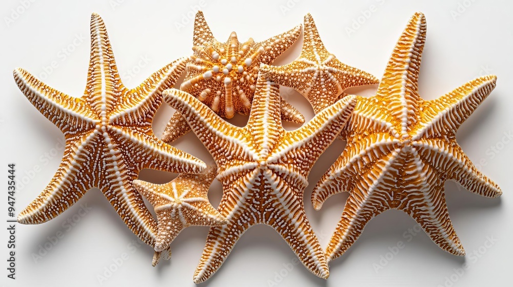 Starfish collection top view, isolated on white, close-up shot, ultra ...