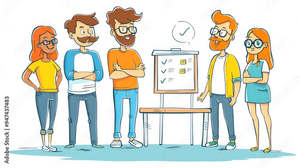 Cartoon vector team-building activities led by a coach to improve group ...