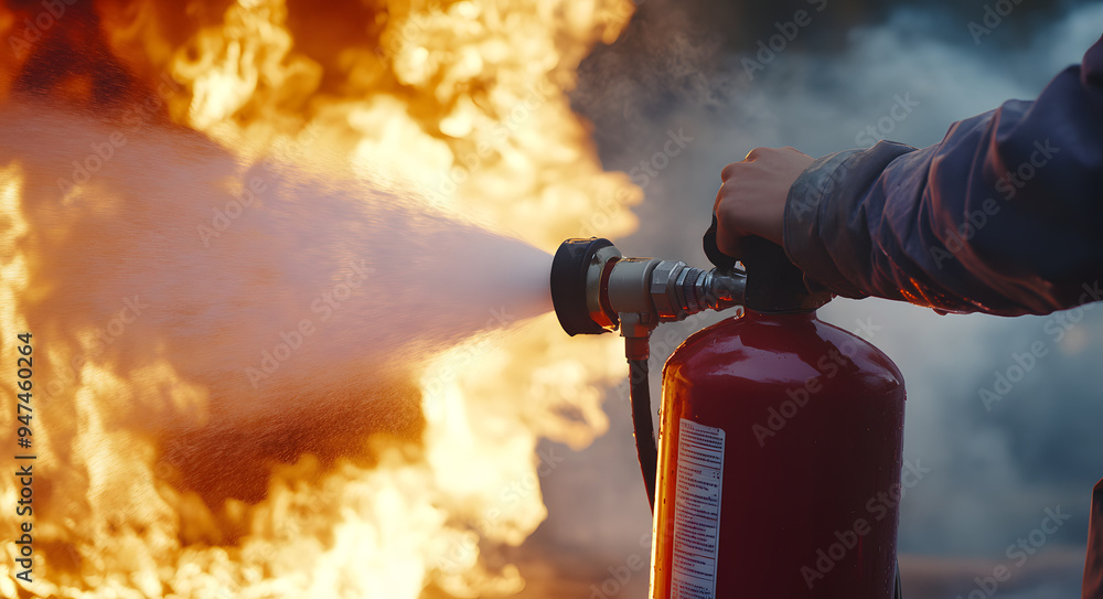 A Person Using a Fire Extinguisher to Put Out a Fire, Demonstrating ...