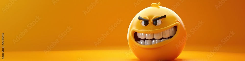 A 3D yellow emoji with a goofy grin, one tooth sticking out, looking ...