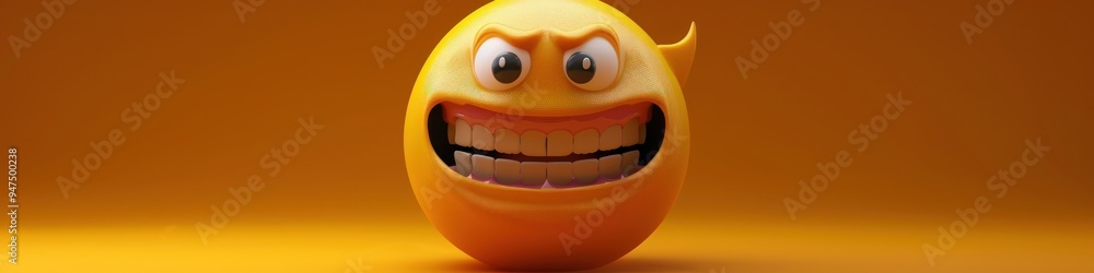 A 3D yellow emoji with a goofy grin, one tooth sticking out, looking ...