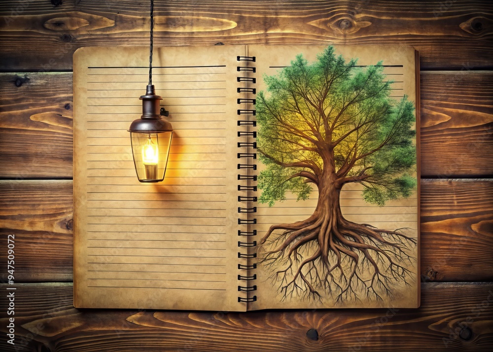 Photo image of a vintage-style notebook page with a hand-drawn ...