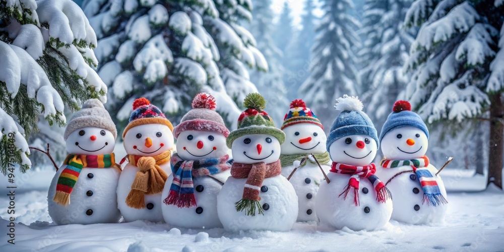 Snowmen cluster together, their frozen faces turned towards the biting ...