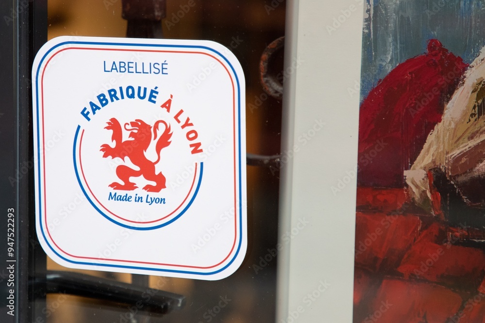 Lyon fabrique a made in lyon french text city in sud east france logo ...
