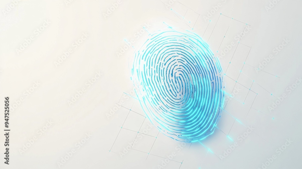 Glowing blue digital fingerprint embedded in a connected network of ...