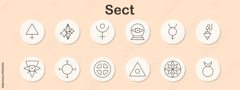 Sect set icon. Mystical symbols, occult, esoteric, ritual, spiritual ...