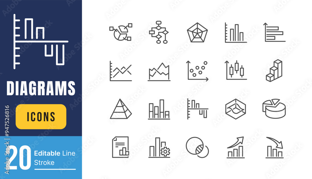 Set of Charts and Diagrams Related Vector Line Icons. Contains such ...