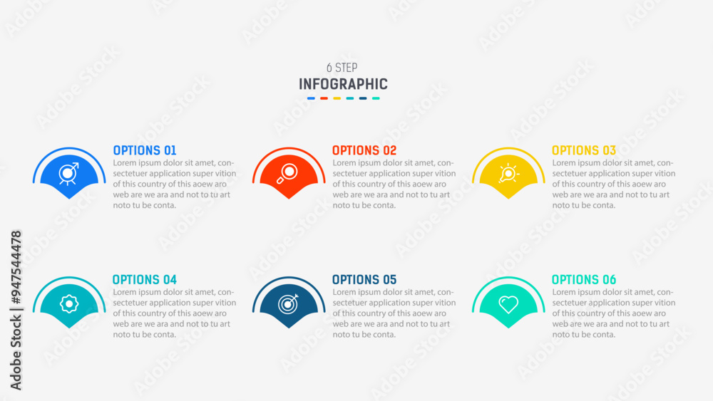 Business infographics design for Six Step, option, parts or process ...