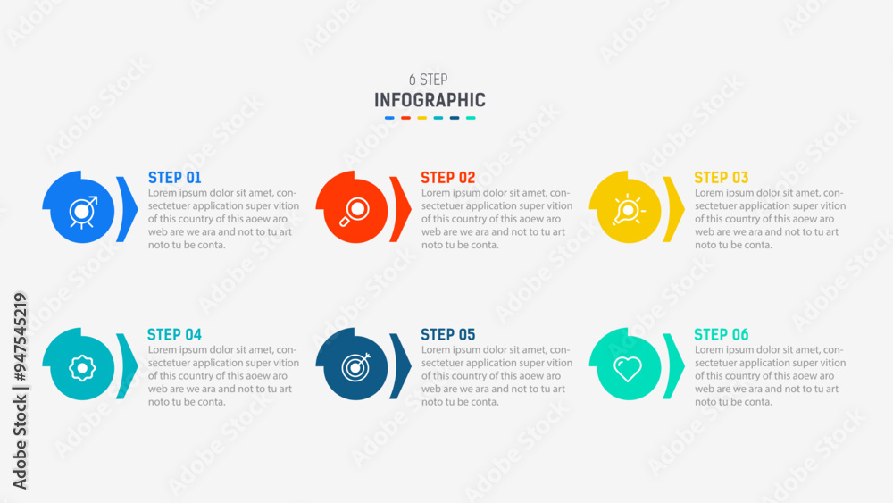 Business infographics design for Six Step, option, parts or process ...