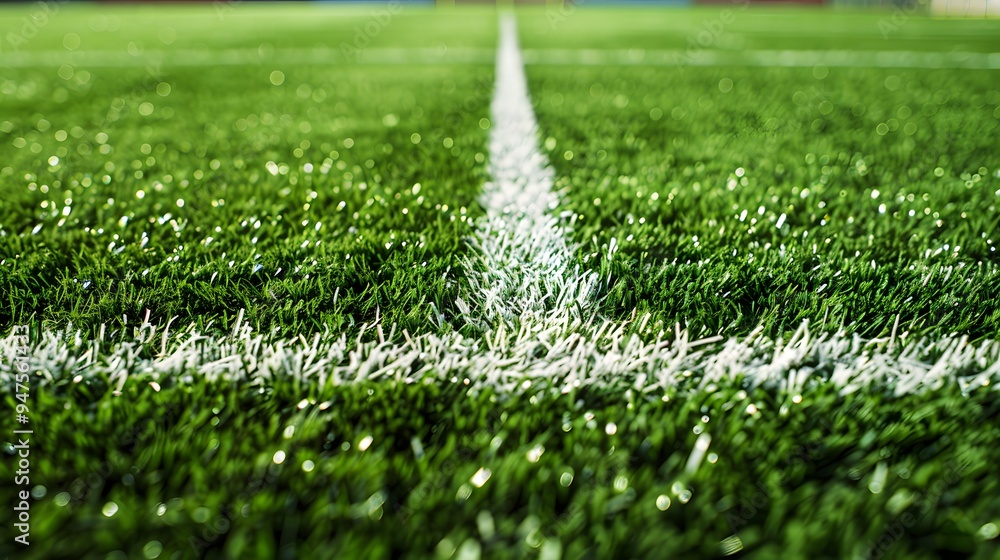 Grass turf texture with white chalk lines marking the boundaries of a ...