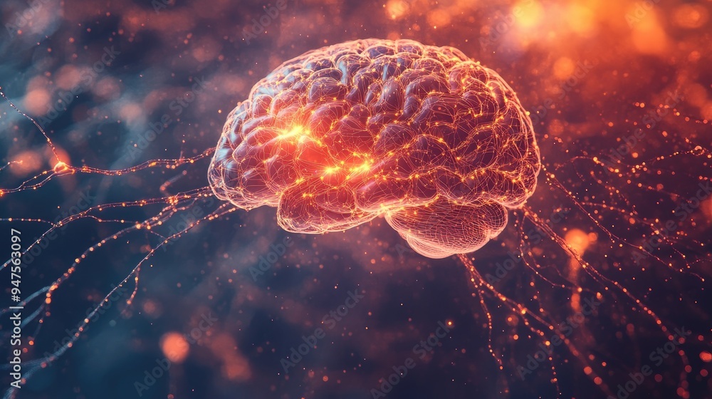 Human brain illustration with intricate neural pathways and connections ...