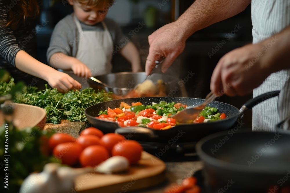 Cooking Together as a Family: A family in the kitchen, cooking a meal ...