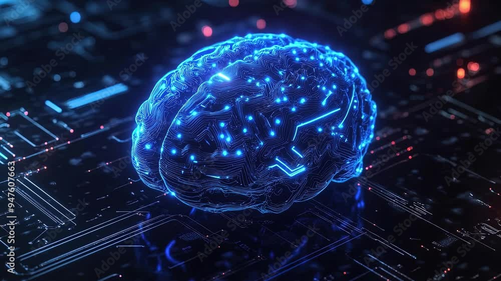 Hologram of the brain. Brain and technology network. Digital brain with ...