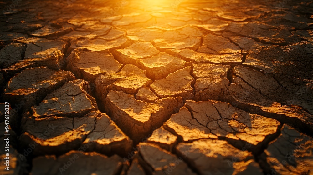 Scorched and Cracked Earth Landscape Under Intense Sunlight Showing ...