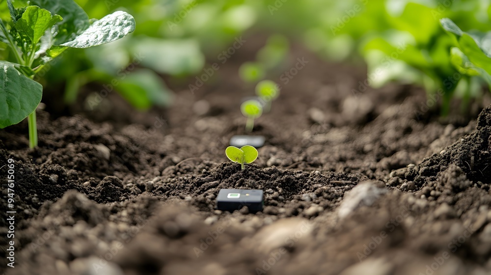 Smart soil sensors placed in the ground measuring and tracking moisture ...