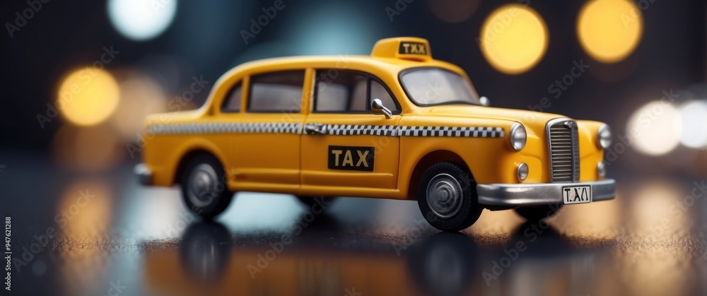 Yellow Taxi Cab Model with Checkered Pattern and Taxi Sign Stock Photo ...