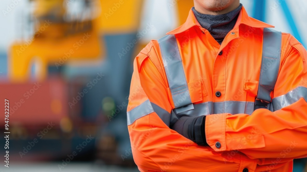 Portrait of a worker wearing high visibility safety gear and uniform ...