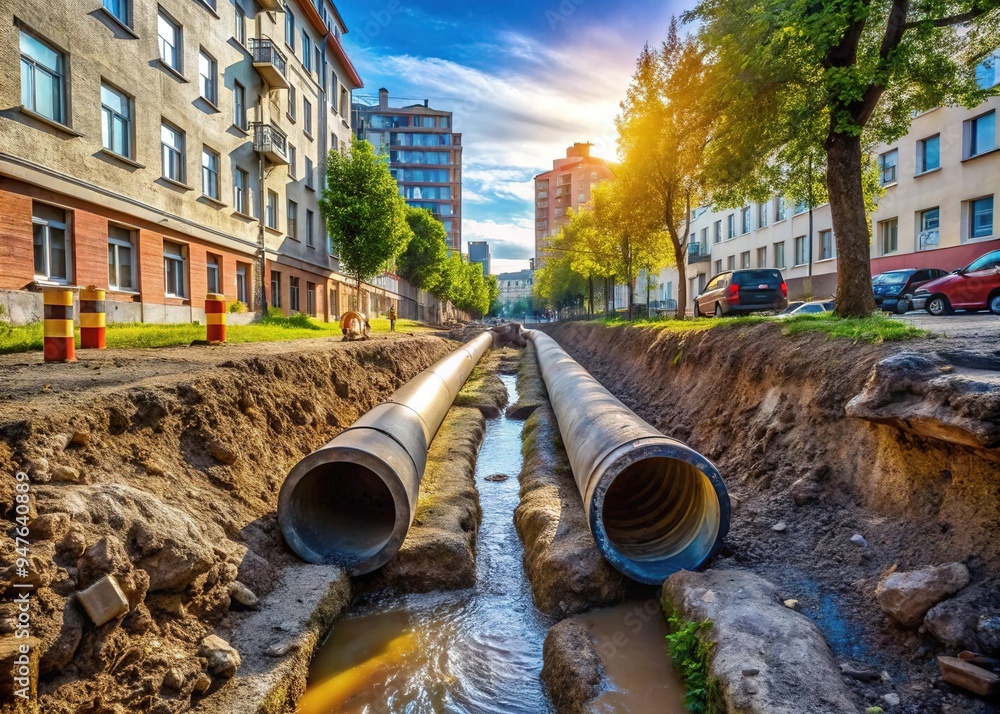 The urban sewer line system consists of interconnected pipes, pumps ...