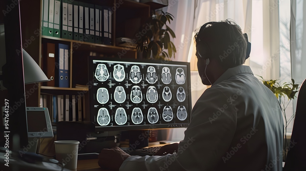 Doctor reviewing MRI scans on a computer Stock Photo | Adobe Stock