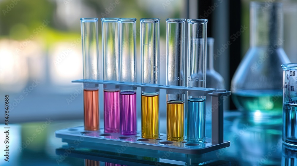 Test tubes in clinic, pharmacy and medical research laboratory and new ...