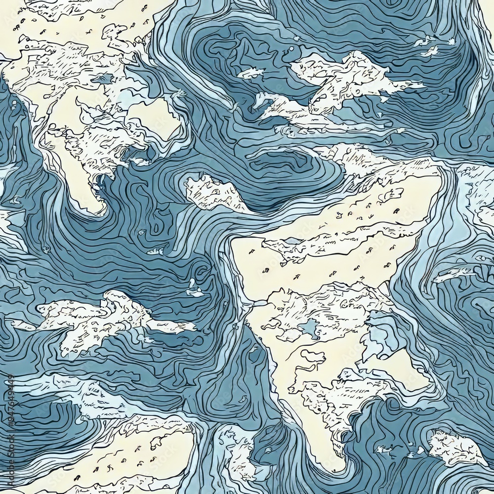 Seamless pattern of classic cartography with detailed ocean currents ...