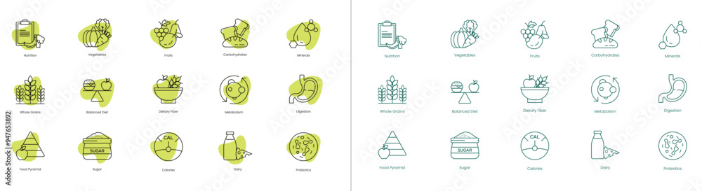 Comprehensive Nutrition Icons: Nutrition, Vegetables, Fruits ...