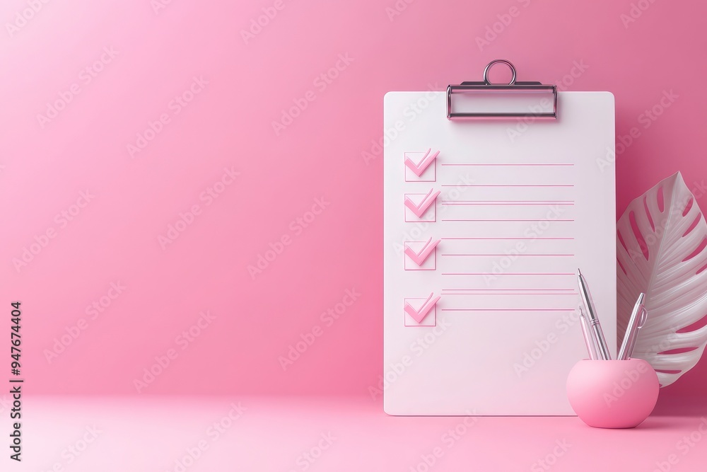 3d white clipboard business task management todo check list icon pink ...
