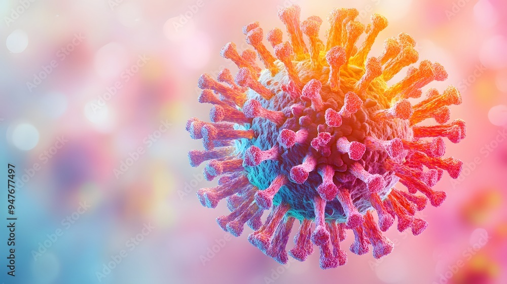 An abstract vector illustration of the SARS-CoV-2 virus, featuring ...
