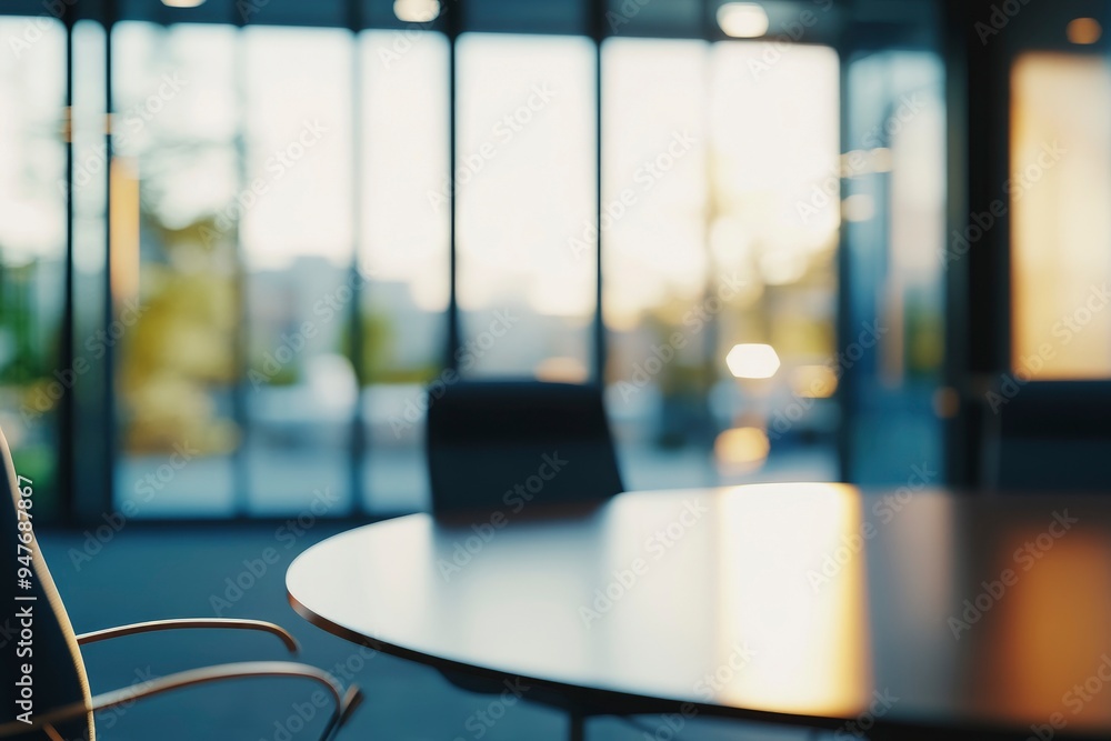 A beautiful blurred background of a conference room with a round table ...