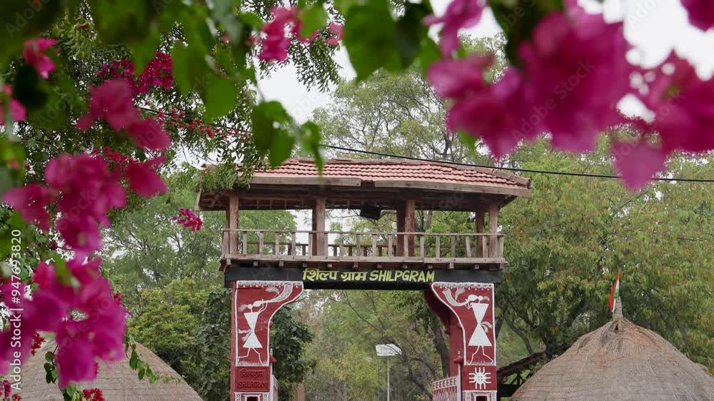 cultural theme park entrance gate with traditional indian art painting ...