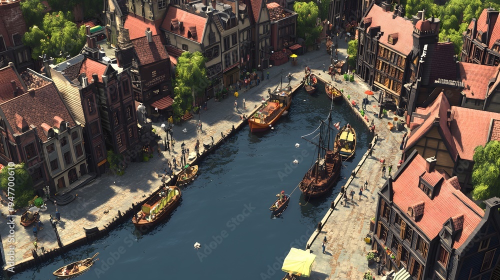 157. "A picturesque 3D model of a historic port town with charming ...