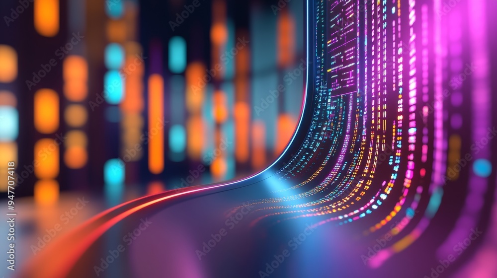 interface displays a cascade of colorful,visualizations and digital ...