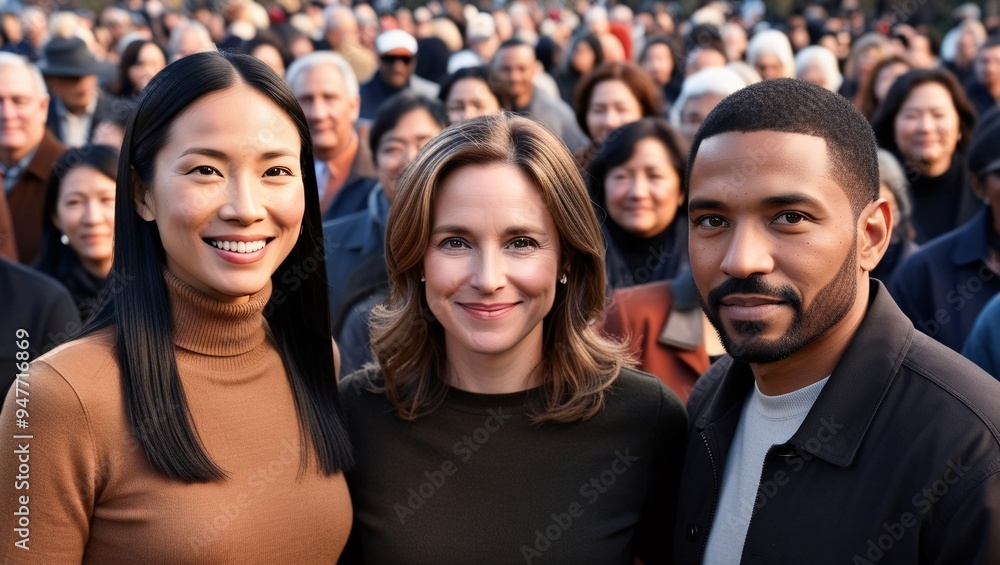 Diversity, crowd, multicultural, smiling, community, urban, young ...