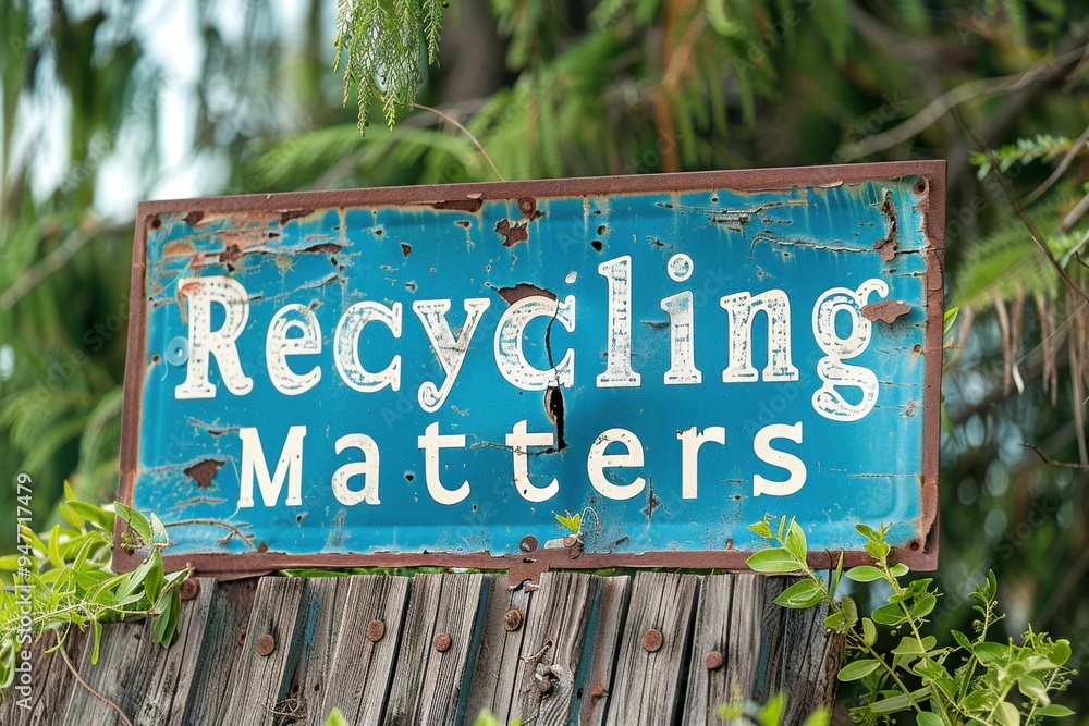 A charming sign displaying "Recycling Matters" in whimsical script font ...