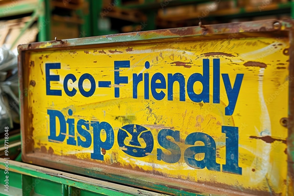 A charming sign saying "Eco-Friendly Disposal" in elegant script font ...