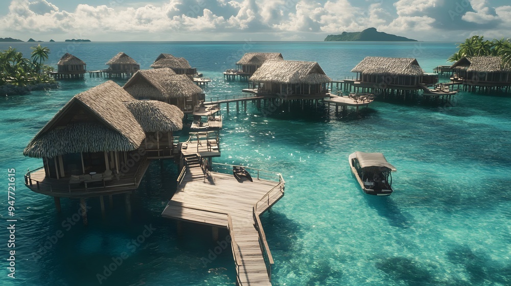 135. "A stunning 3D depiction of a luxury resort with overwater ...