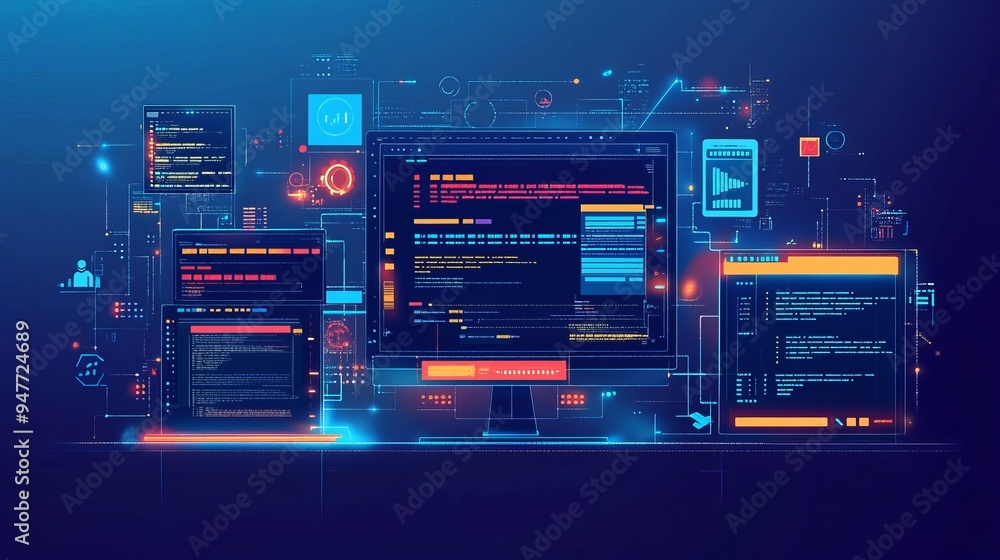Visualize the concept of creating HTML code, represented by flat vector ...