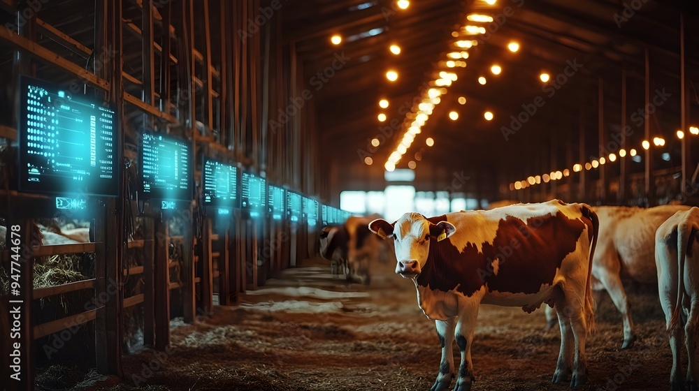 Photograph showcasing a rural barn equipped with IoT connected devices ...