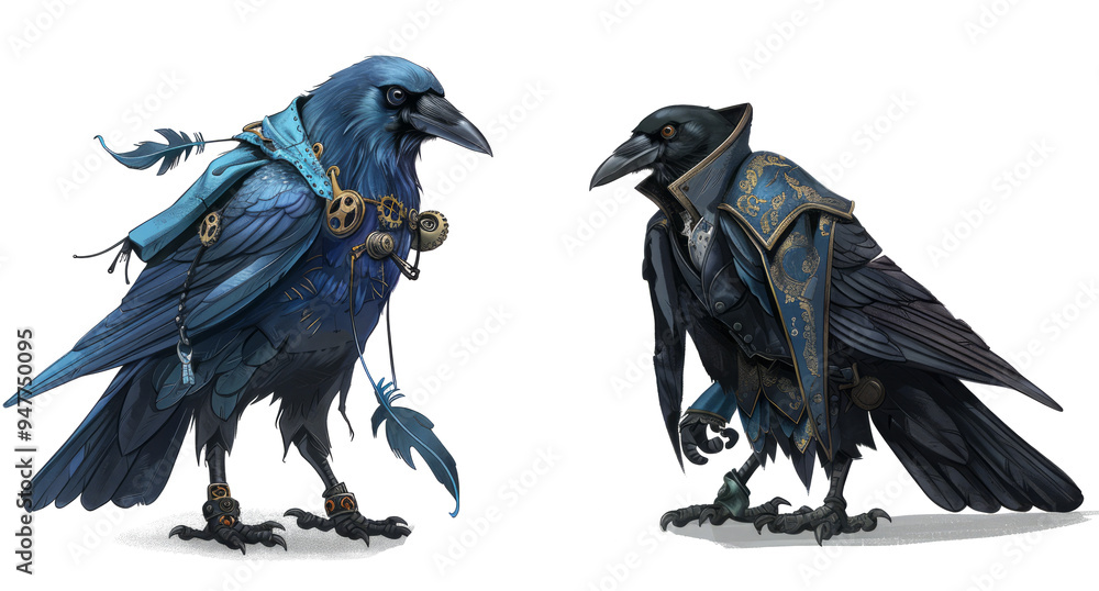 Steampunk Raven Watercolor Clipart Illustration with Intricate ...