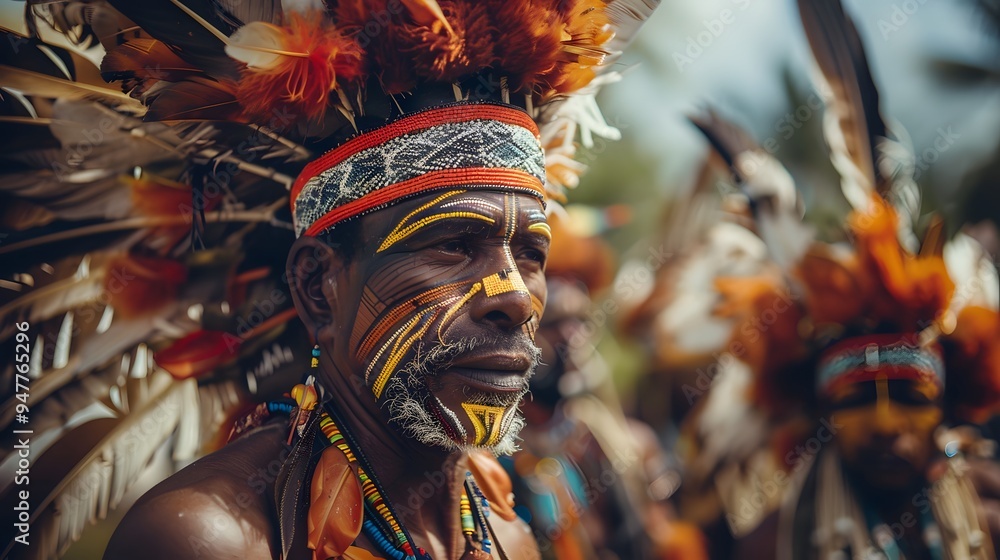 Papua New Guinean Man in Traditional Dress and Face Paint Stock Photo ...