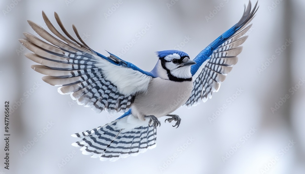 Blue jay flying with wings spread. Great image to use for nature, bird ...
