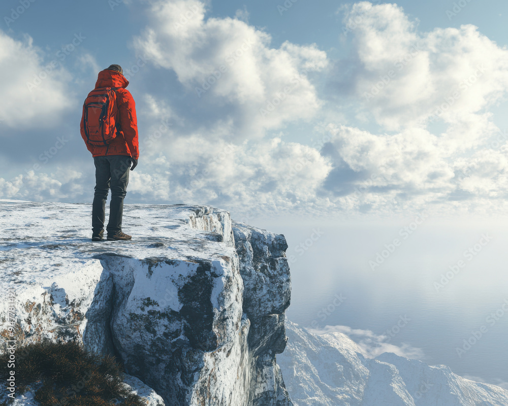 Solitude and Serenity A Lone Traveler Standing on a Rugged Coastal ...