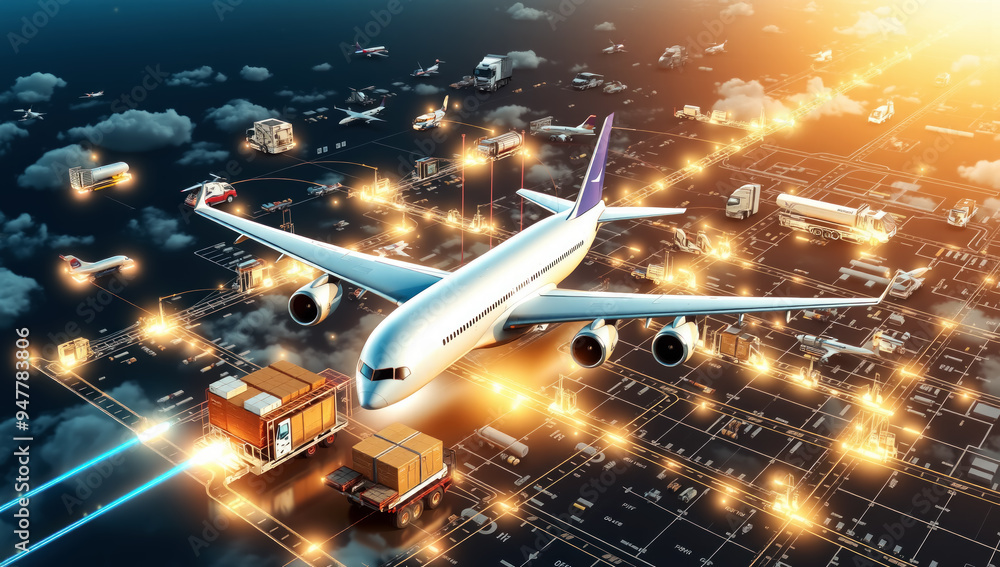 Aerial logistics in air transport, visualizing the advanced systems ...