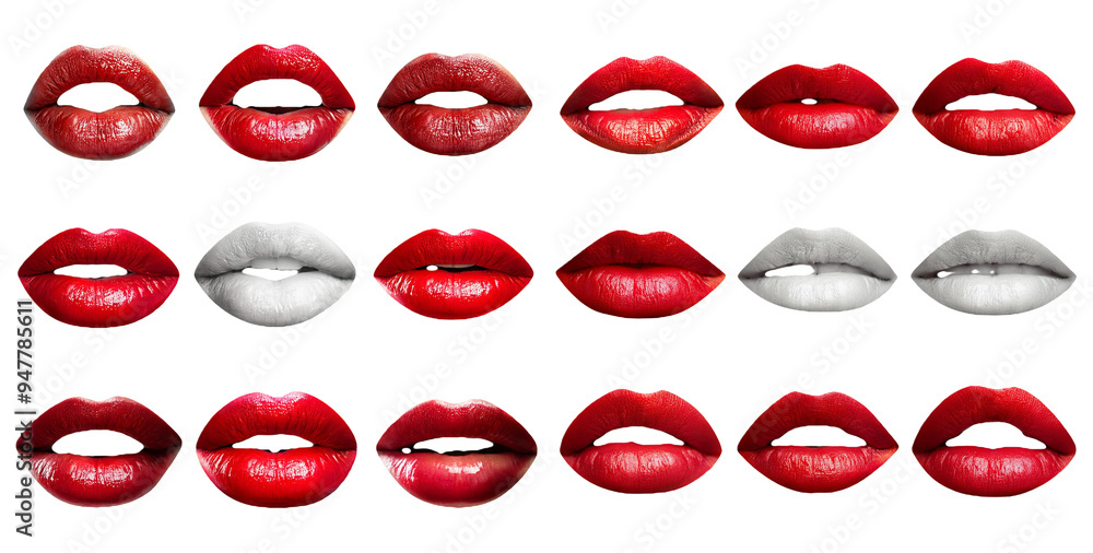 Collection of colorful lip prints in different styles isolated on ...